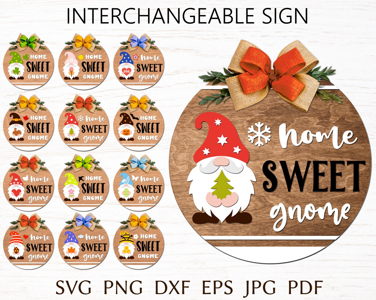 Interchangeable Sign Svg Cut File Gnome Sign for Front Door - Etsy