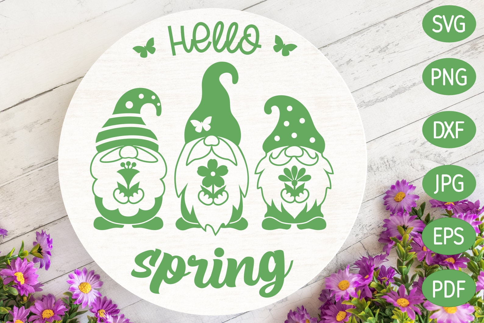 Spring Gnome With Quote: Hello Spring Round Door Sign Svg Cut - Etsy
