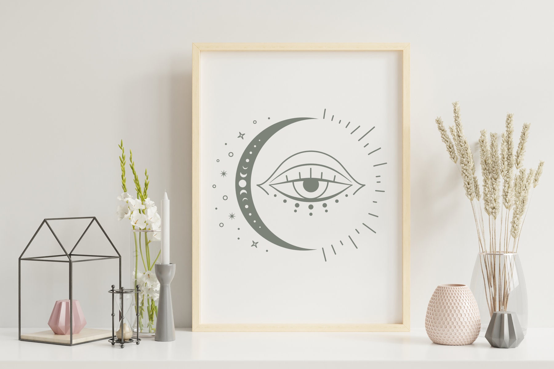 Moon Svg With Evil Eye, Boho Witchy Svg Cut File for Cricut, Mystical ...