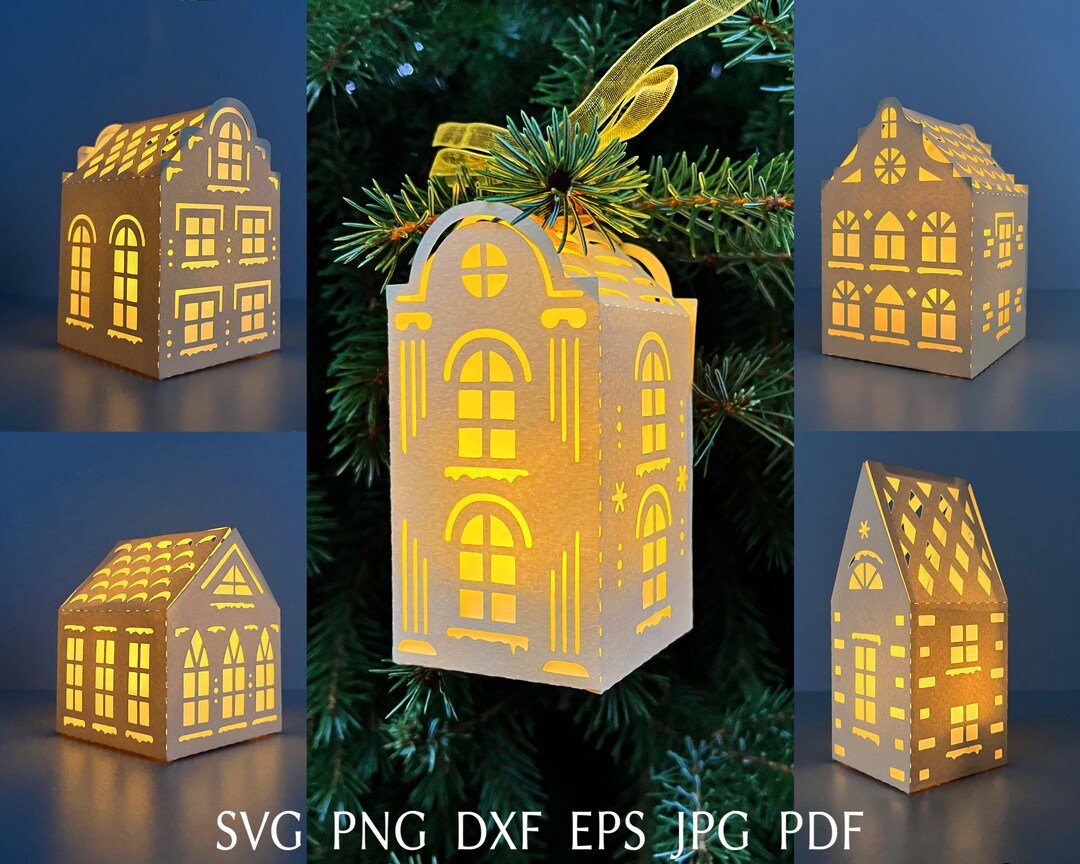 3d Christmas House Svg Template Bundle, Paper Christmas Village Svg Cut ...
