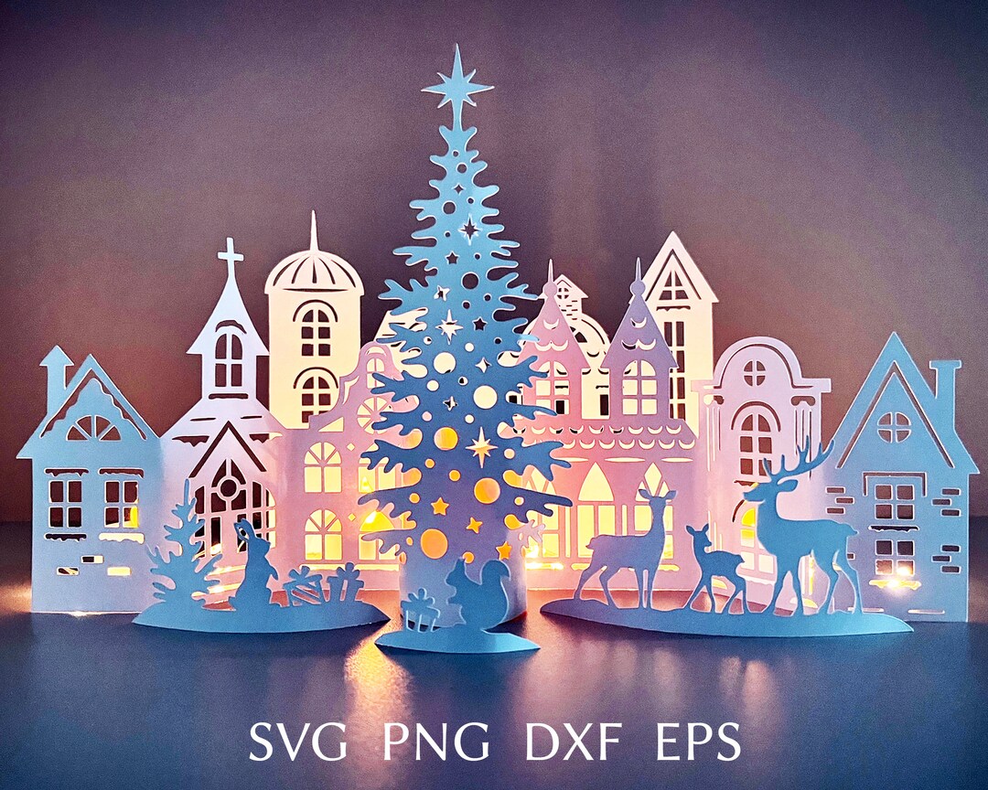 3d Christmas Village Svg Template, Paper Christmas House Svg Cut File ...