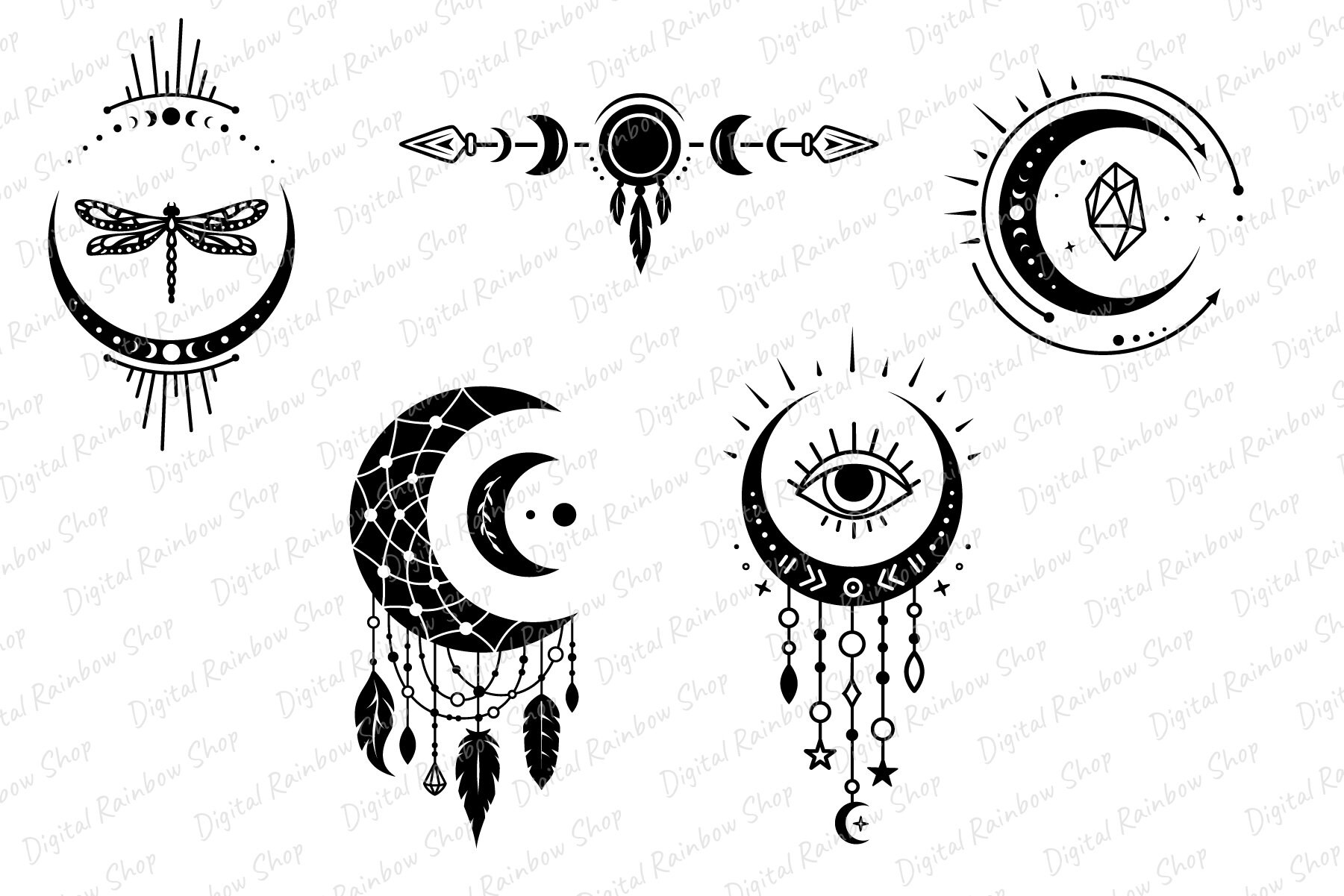 Moon Phase Svg Bundle Celestial Svg Design With Crescent - Etsy