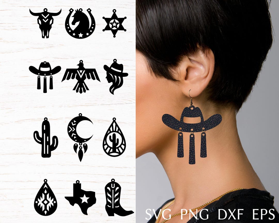 Western Earrings Svg Cut File for Cricut, Faux Leather Earring Bundle ...