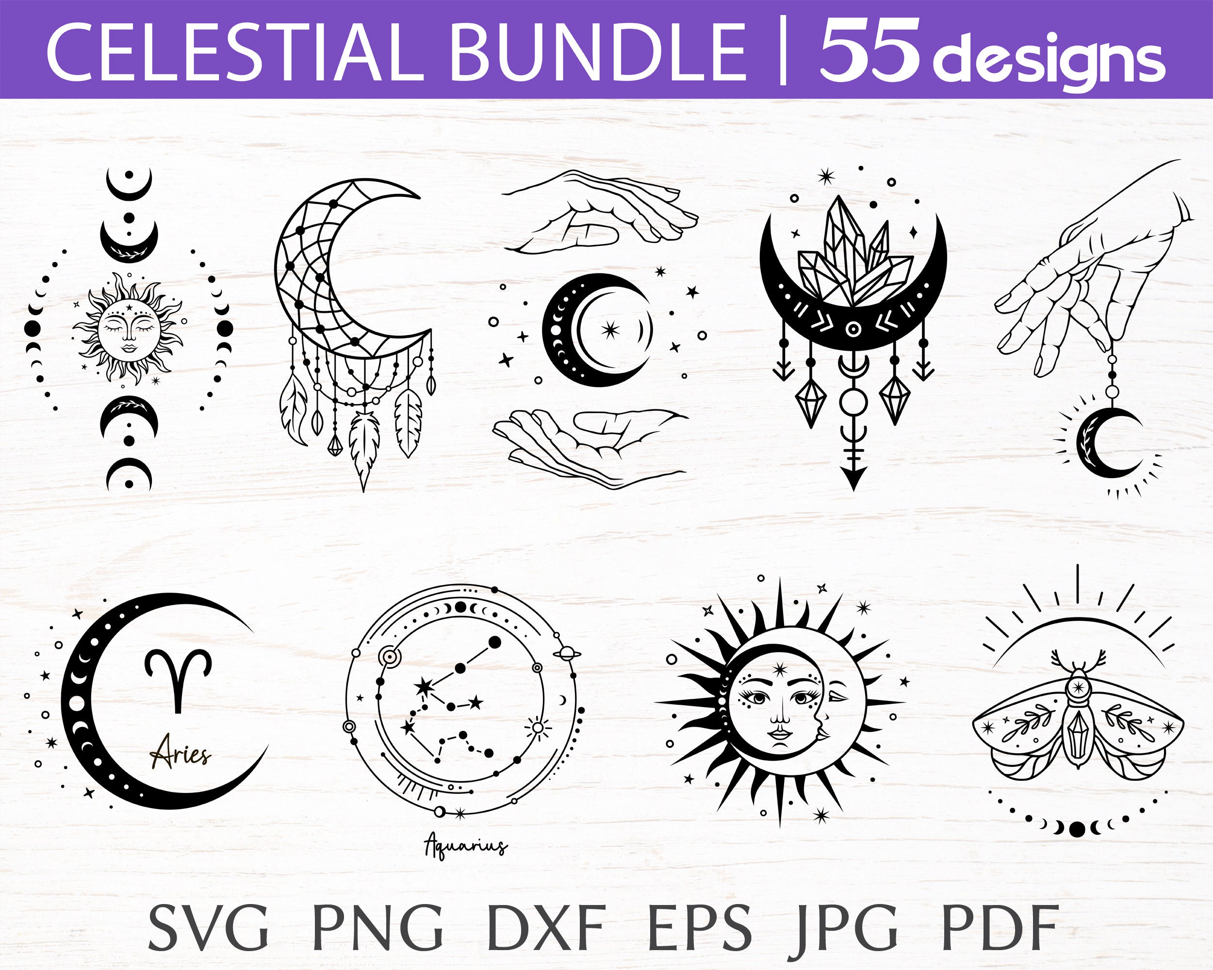 Celestial Svg Bundle, Boho Svg Cut File for Cricut, Mystical Print for ...