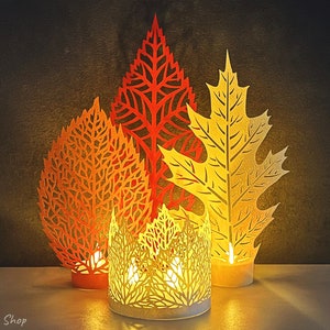 Fall Leaves Svg Lantern Template, Autumn 3d Papercut, Paper Lantern Svg ...