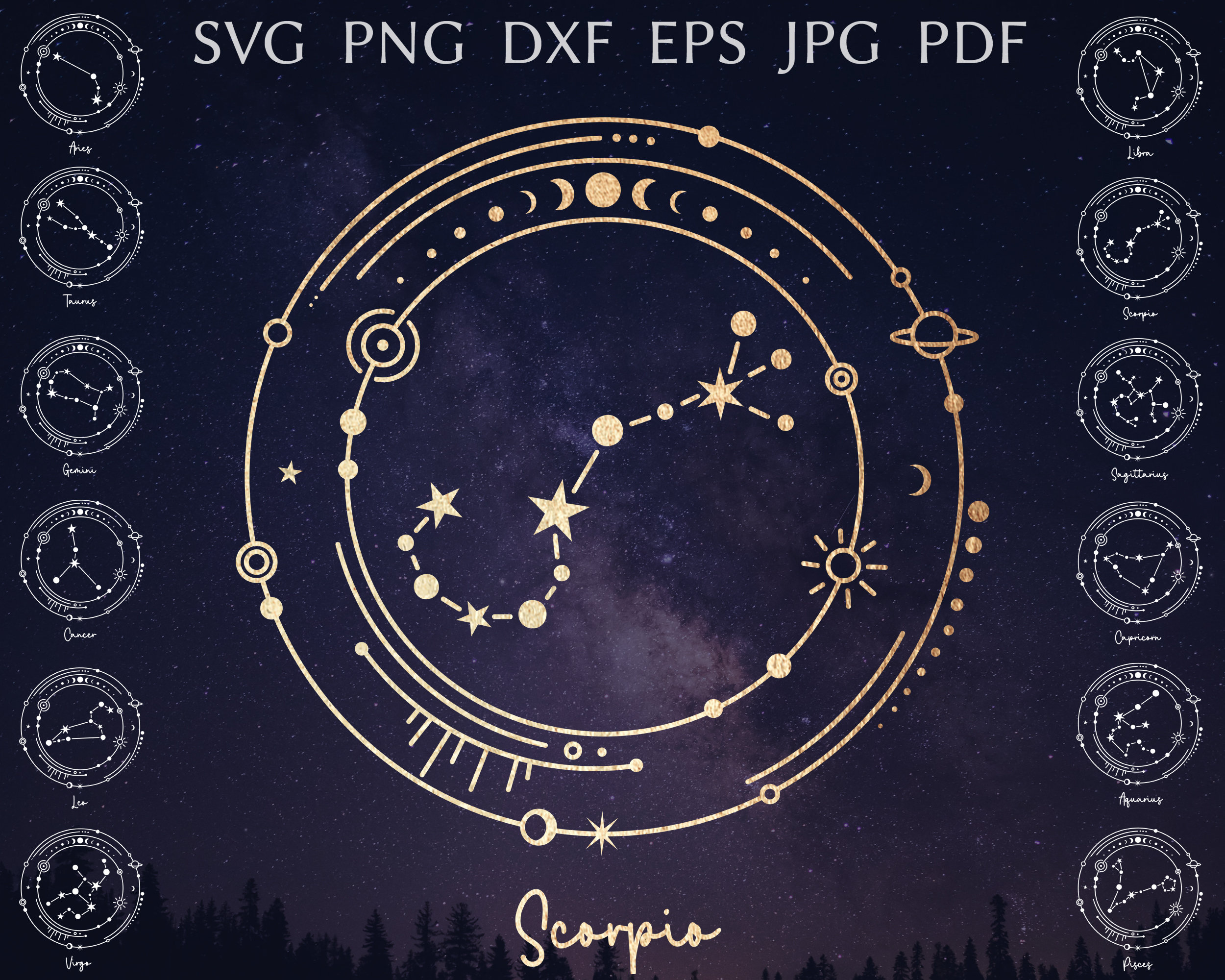 Zodiac Constellation Svg Bundle Zodiac Sign Cut File For Etsy