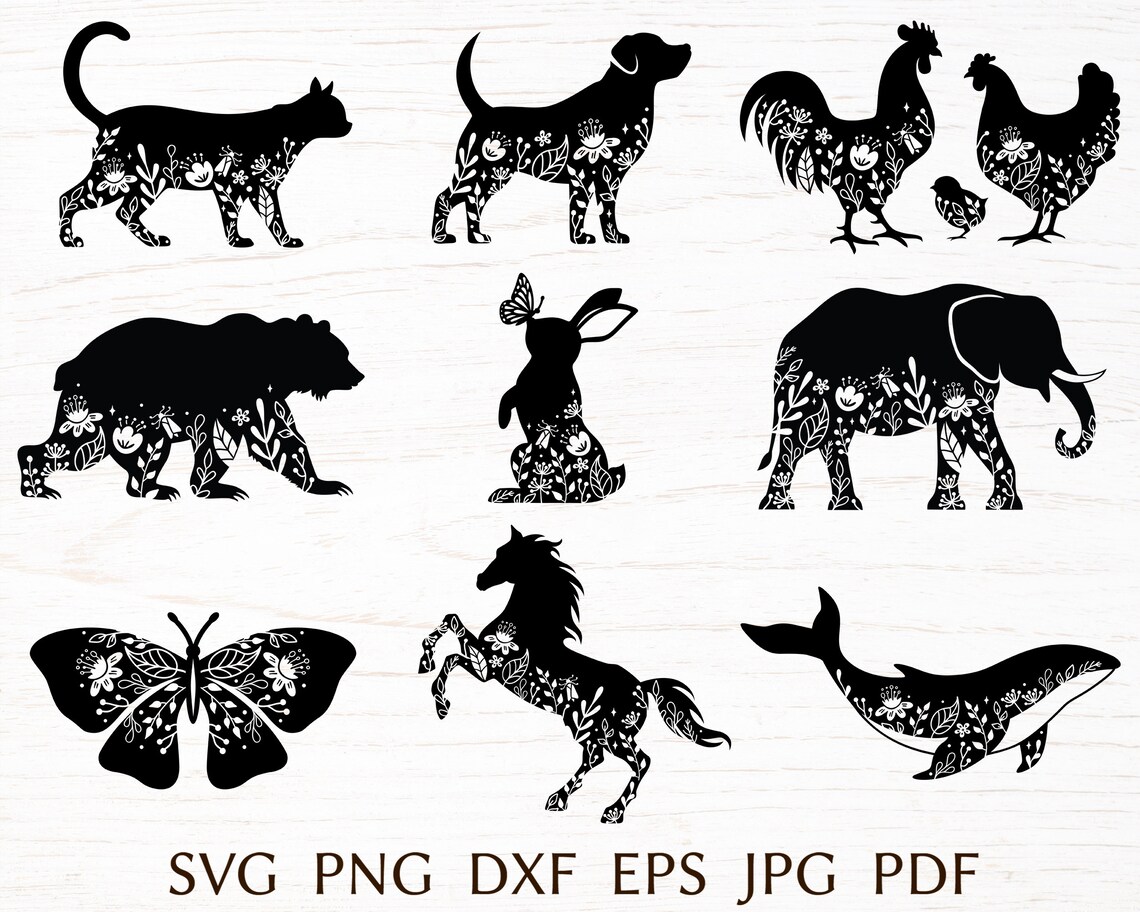 Floral Animals Svg Bundle Animal Silhouette With Flower - Etsy