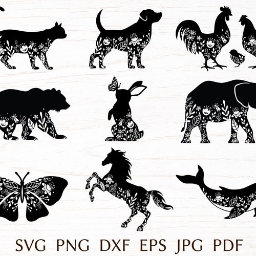 Floral Animals Svg Bundle Animal Silhouette With Flower - Etsy