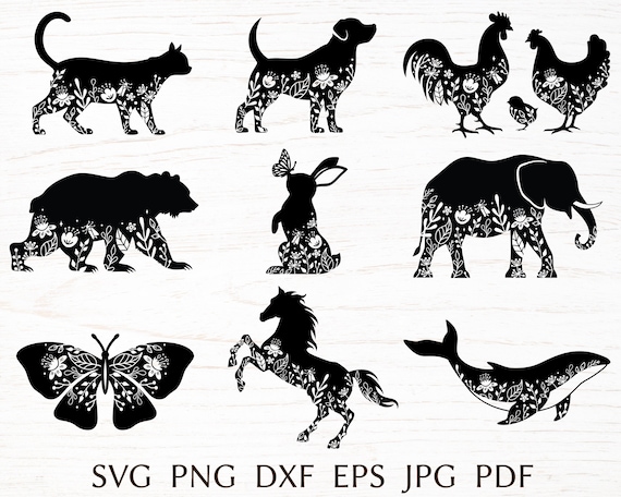 Floral Animals Svg Bundle Animal Silhouette With Flower | Etsy