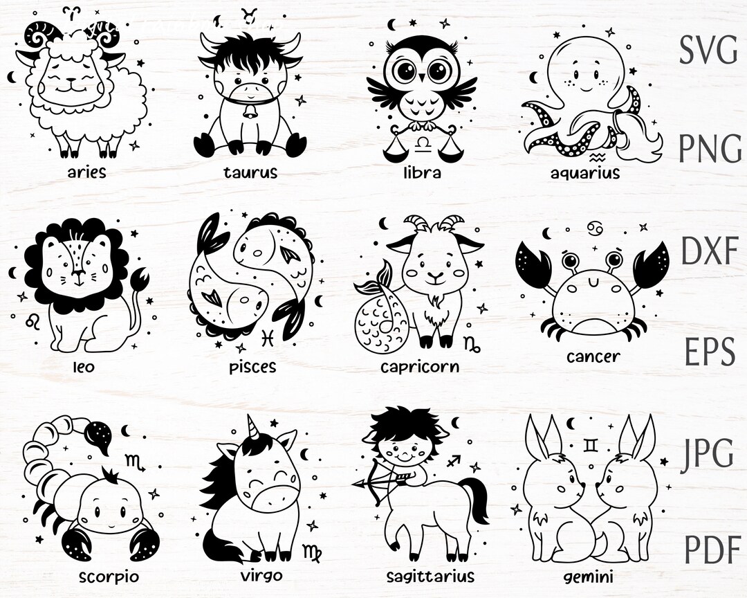 Baby Zodiac Svg Bundle, Cute Kids Printable Design for Onesie, Shirt or ...