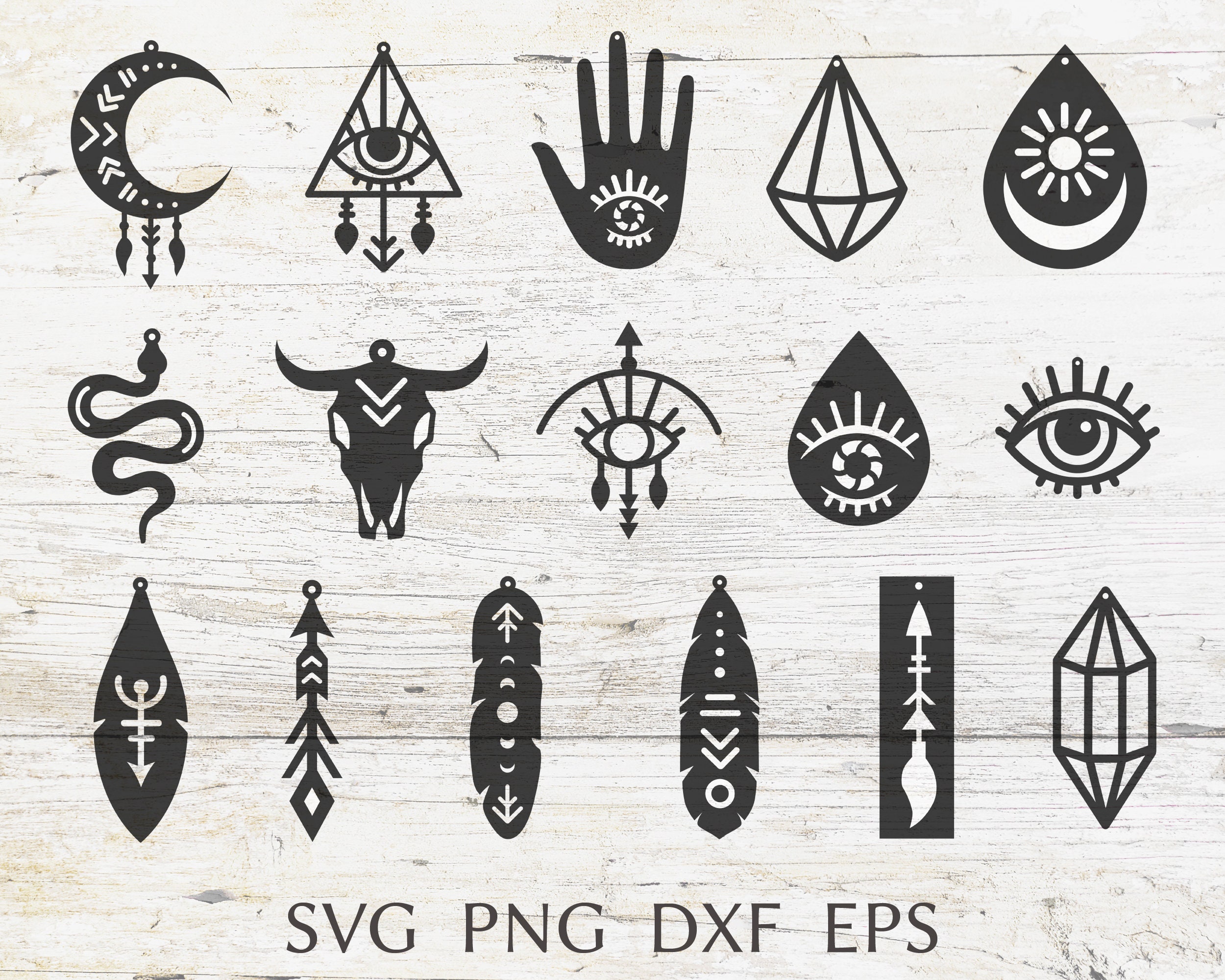 Clip Art & Image Files Boho earring svg bundle Laser cut files Round ...