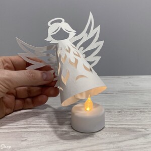 Christmas Lantern Svg Template, 3d Angel Papercut, Tea Light Lantern ...