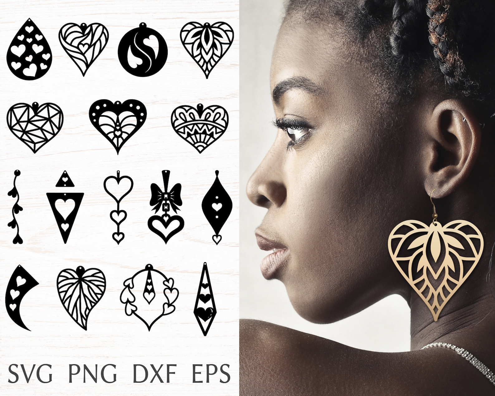 Heart Earring Svg Bundle Valentine Earring Svg Cut File for - Etsy