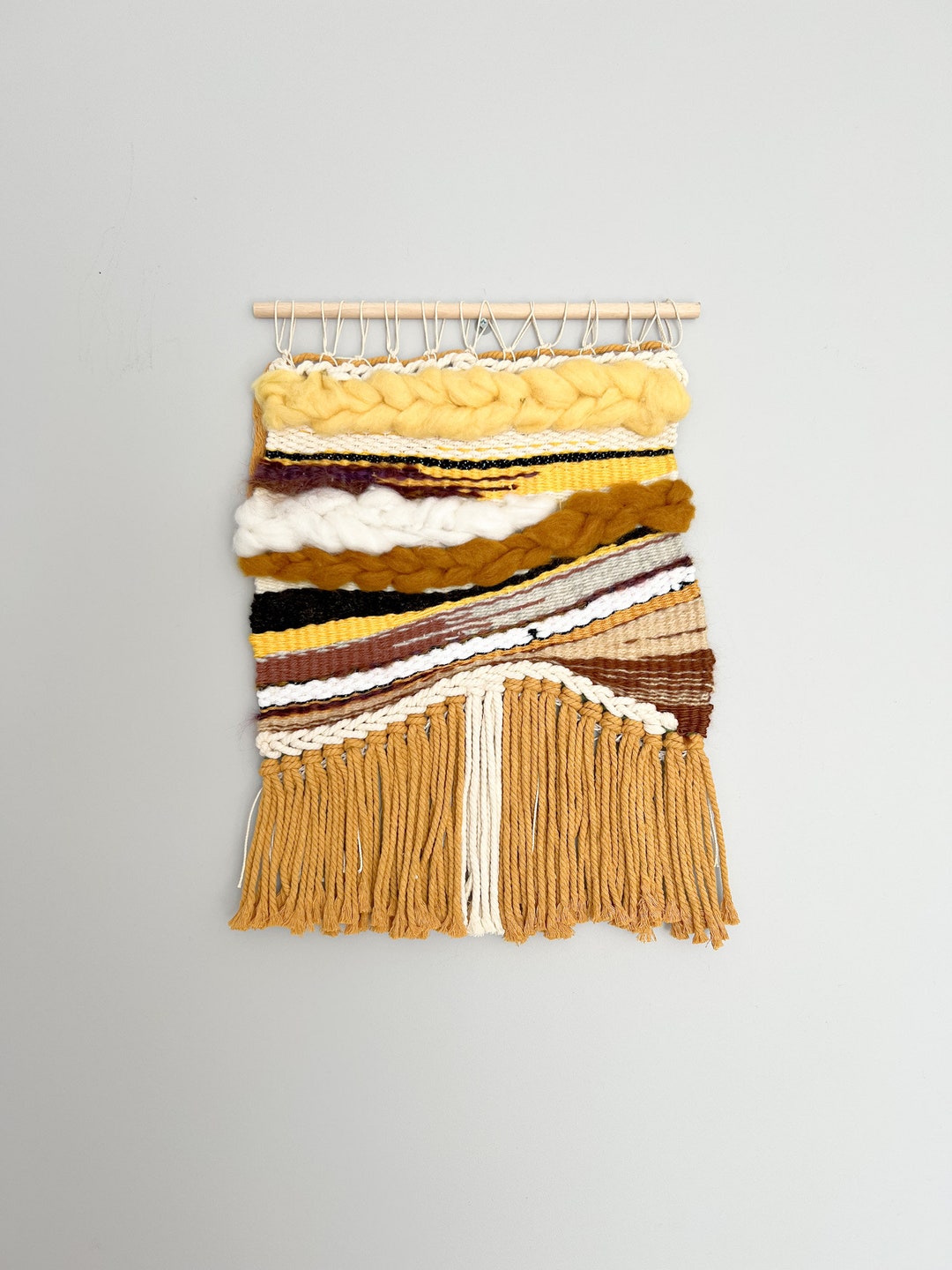 Yellow Warm Color Weave. Walll Wool Hanging. Chunky Wool Braid Weaving ...