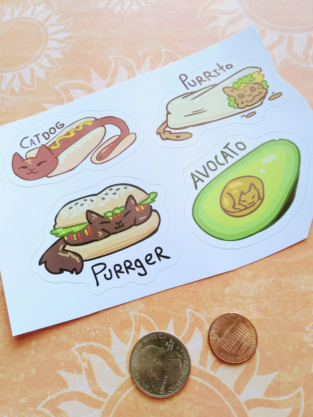 Funny Cat Pun Stickers (purrito, Avocato, Purrger, Catdog) - Etsy