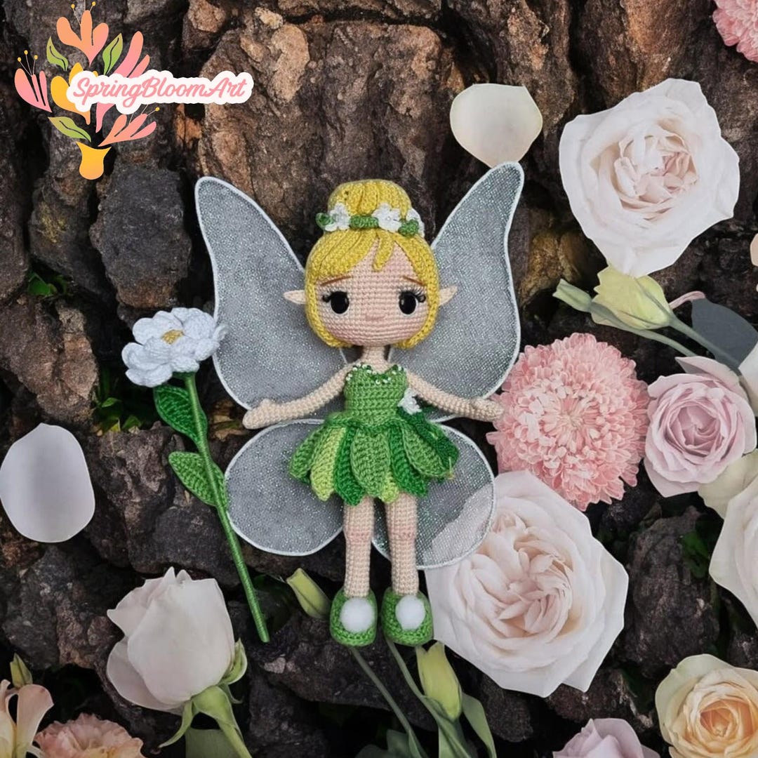 Crochet Tinker Bell With Flower, Fairy Tink Doll Crochet, Tinker Bell ...