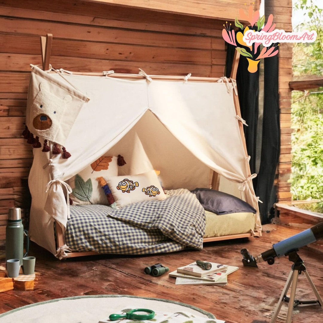 Linen Tipi Bed Canopy, Canopy for Tent Bed, Linen Curtain Teepee Cover ...