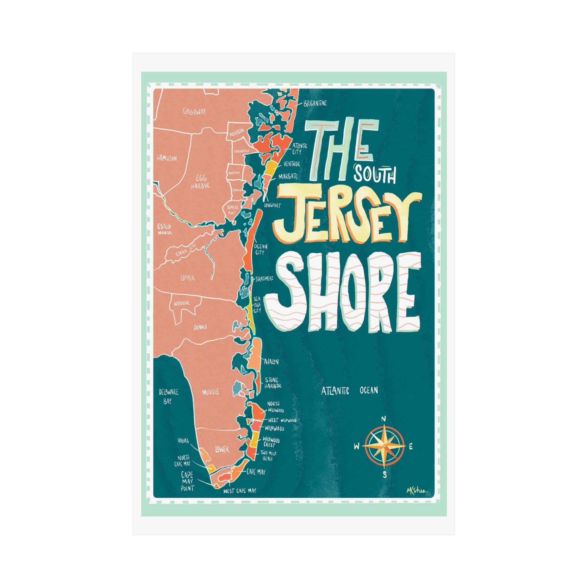 The South Jersey Shore Map - Etsy