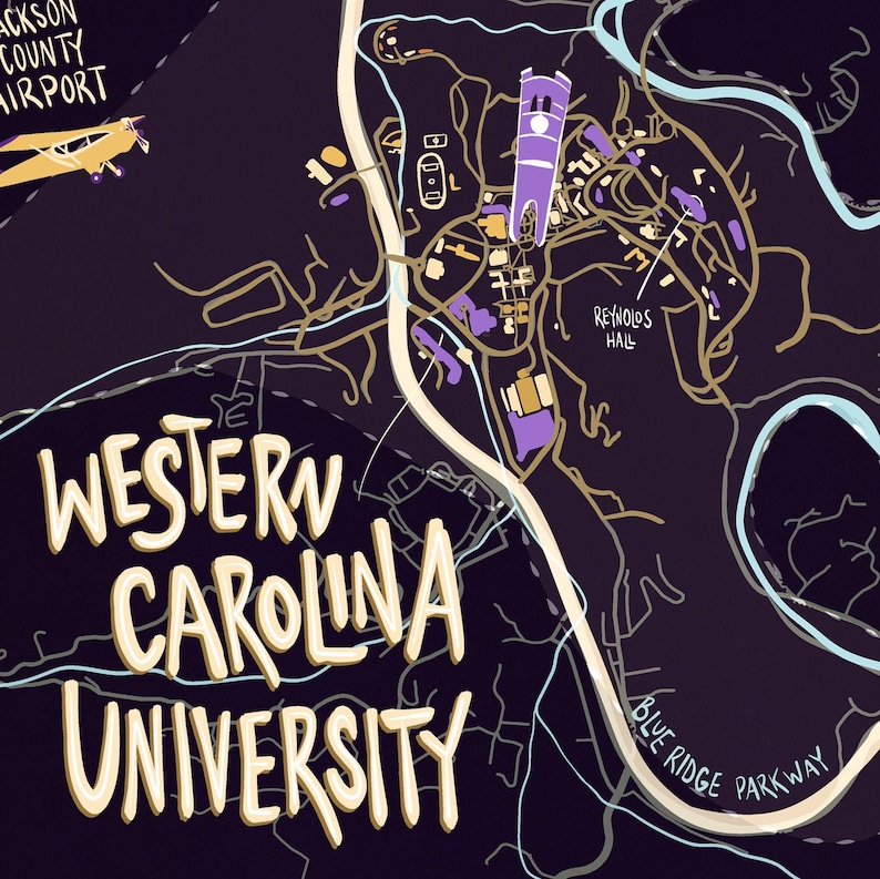 Western Carolina University Map (purple) - Etsy