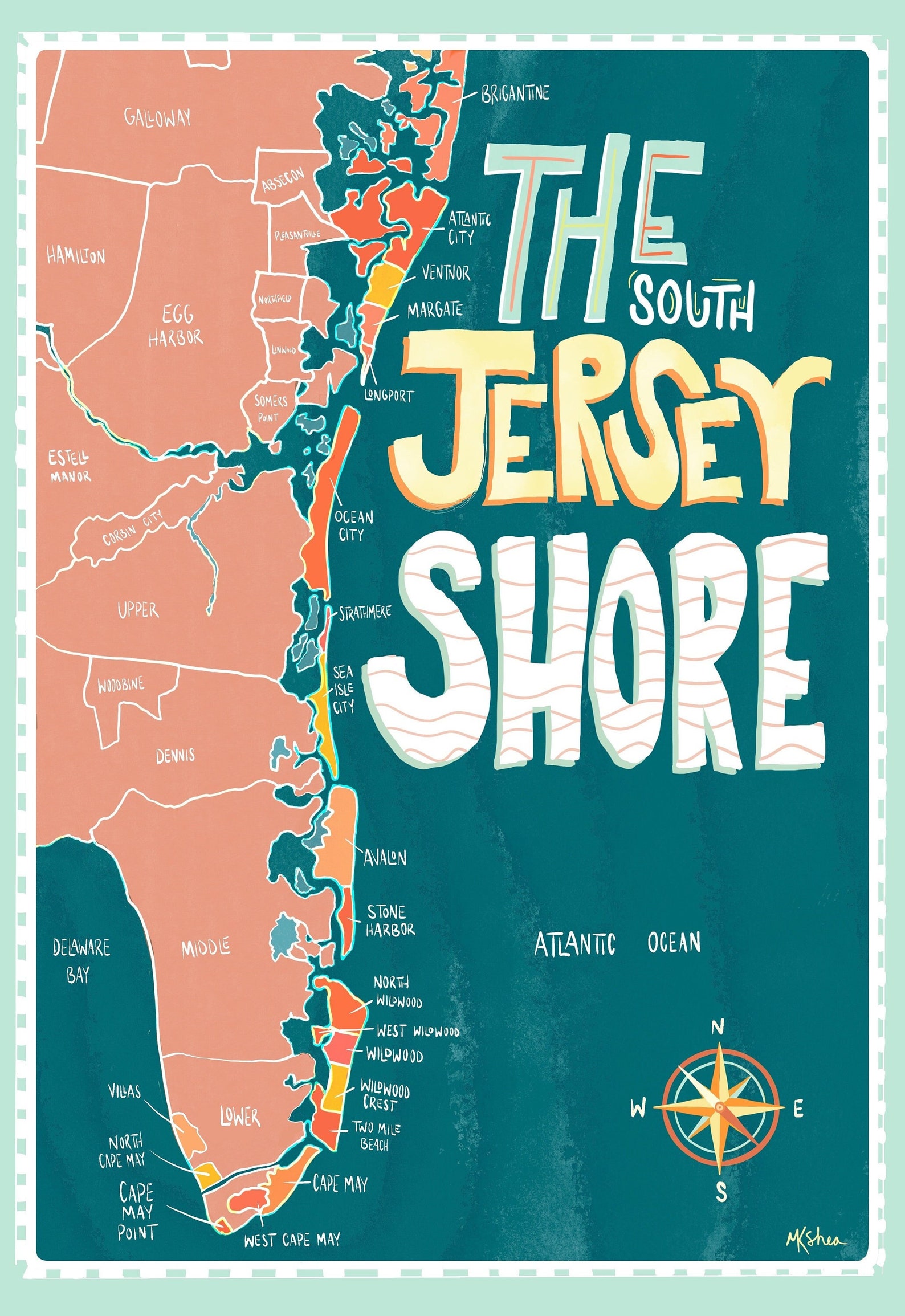 The South Jersey Shore Map - Etsy