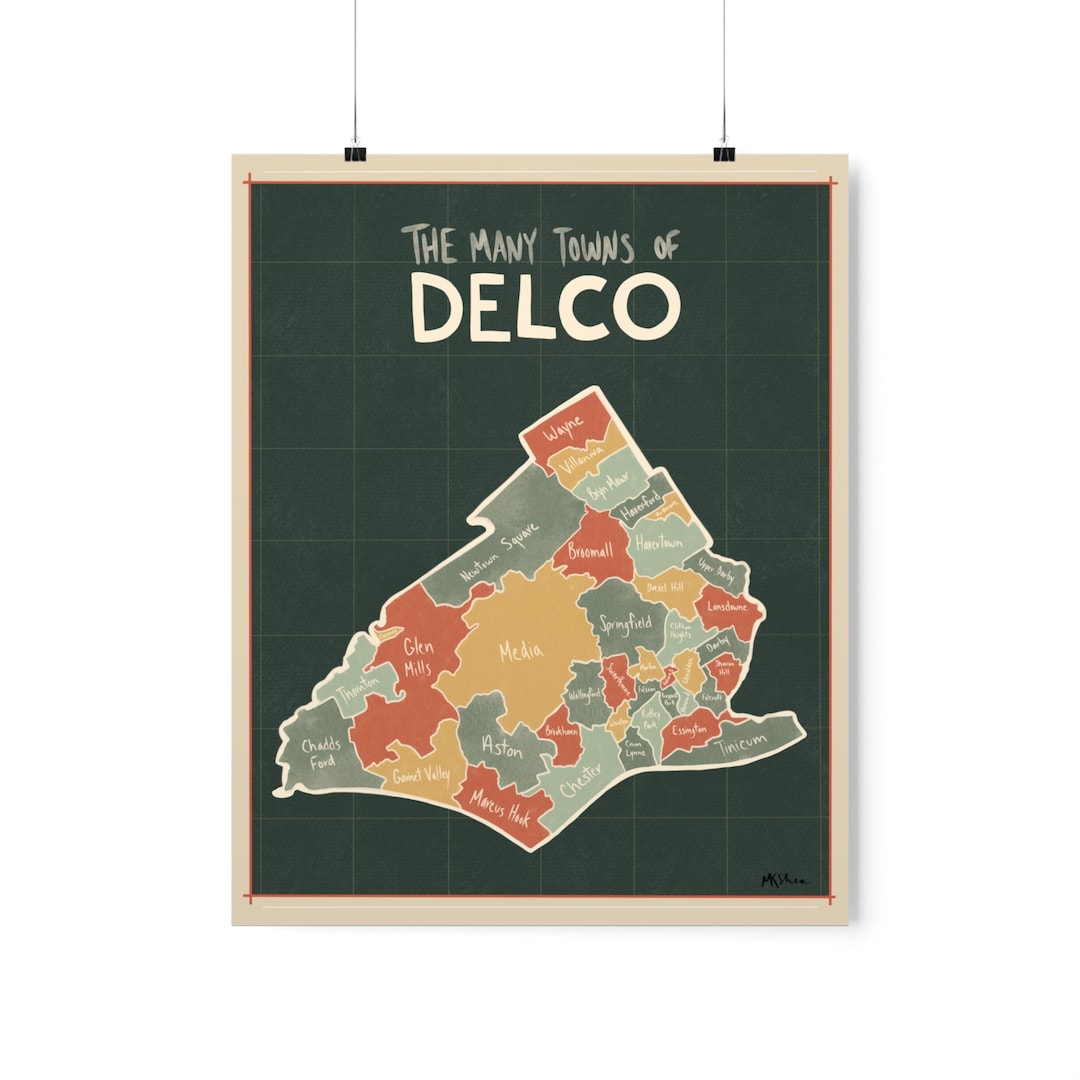 The Many Towns of Delco Map 16 X 20 - Etsy UK