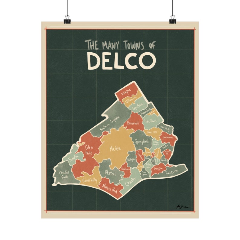 The Many Towns of Delco Map 16" X 20" (green) - Etsy