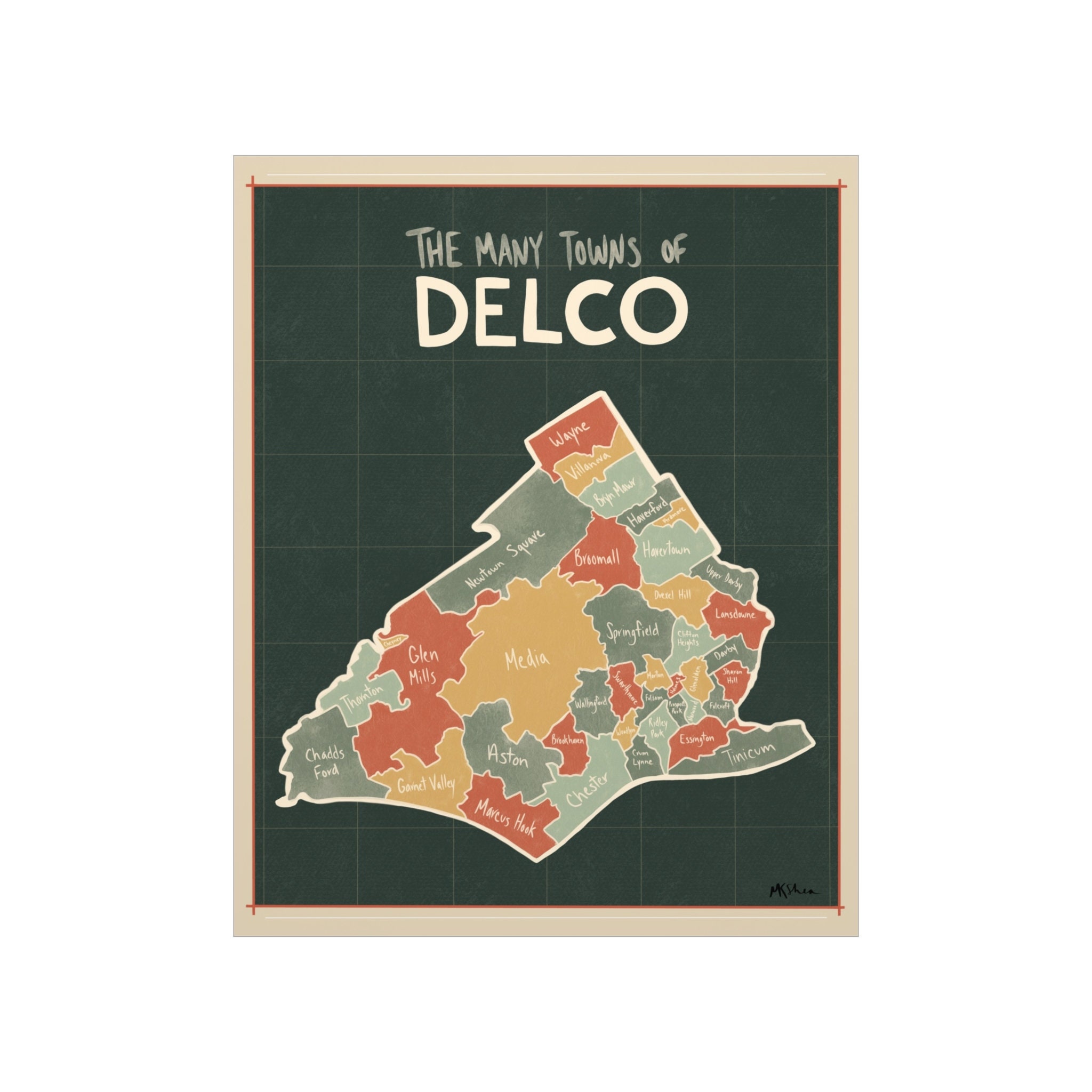 The Many Towns of Delco Map 16 X 20 - Etsy UK