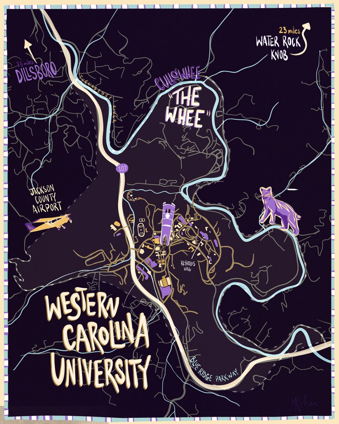 Western Carolina University Map (purple) - Etsy