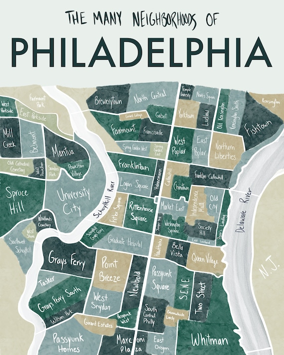 The Many Neighborhoods of Philadelphia Map 14x11 | Etsy