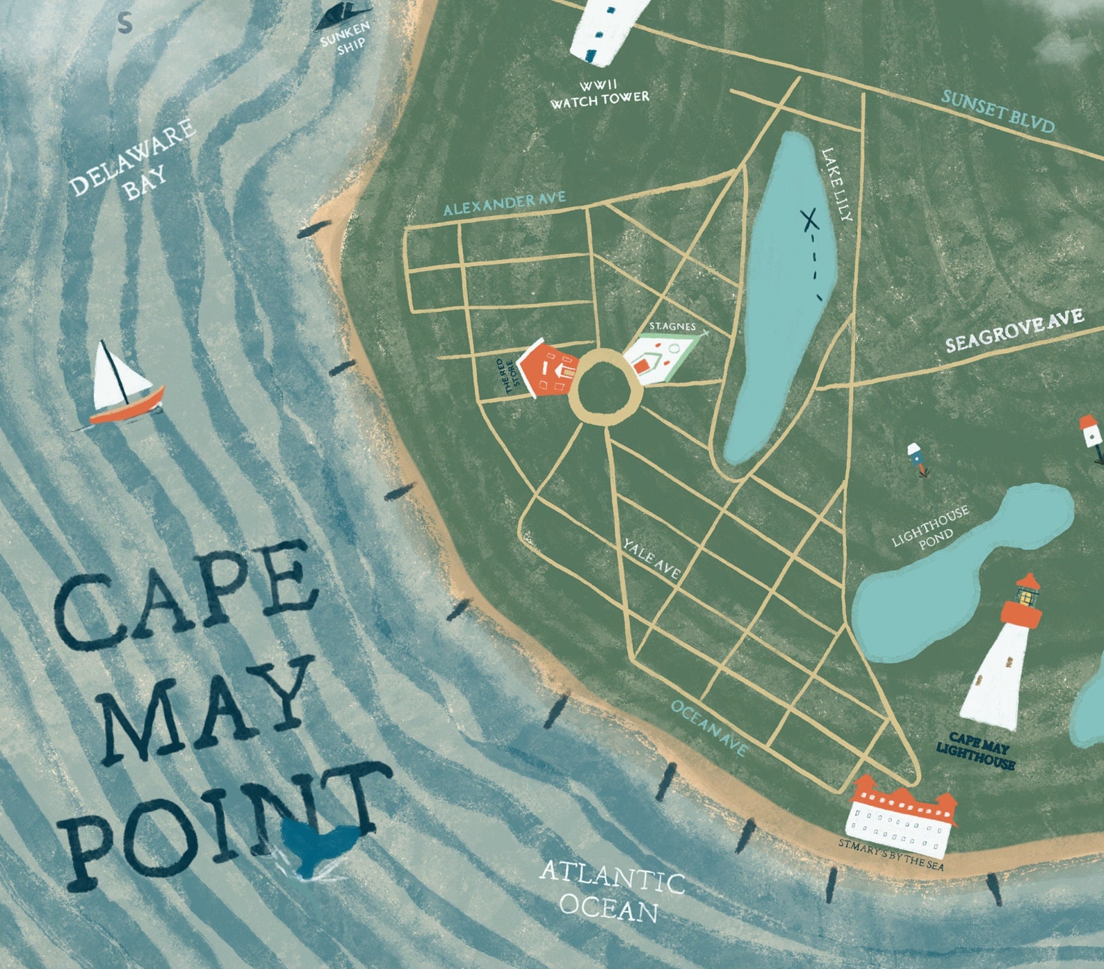 Cape May Point Illustrated Map - Etsy