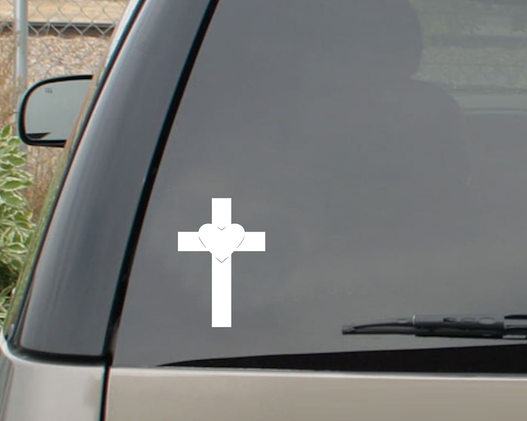 Cross With Heart Vinyl Decal - Etsy