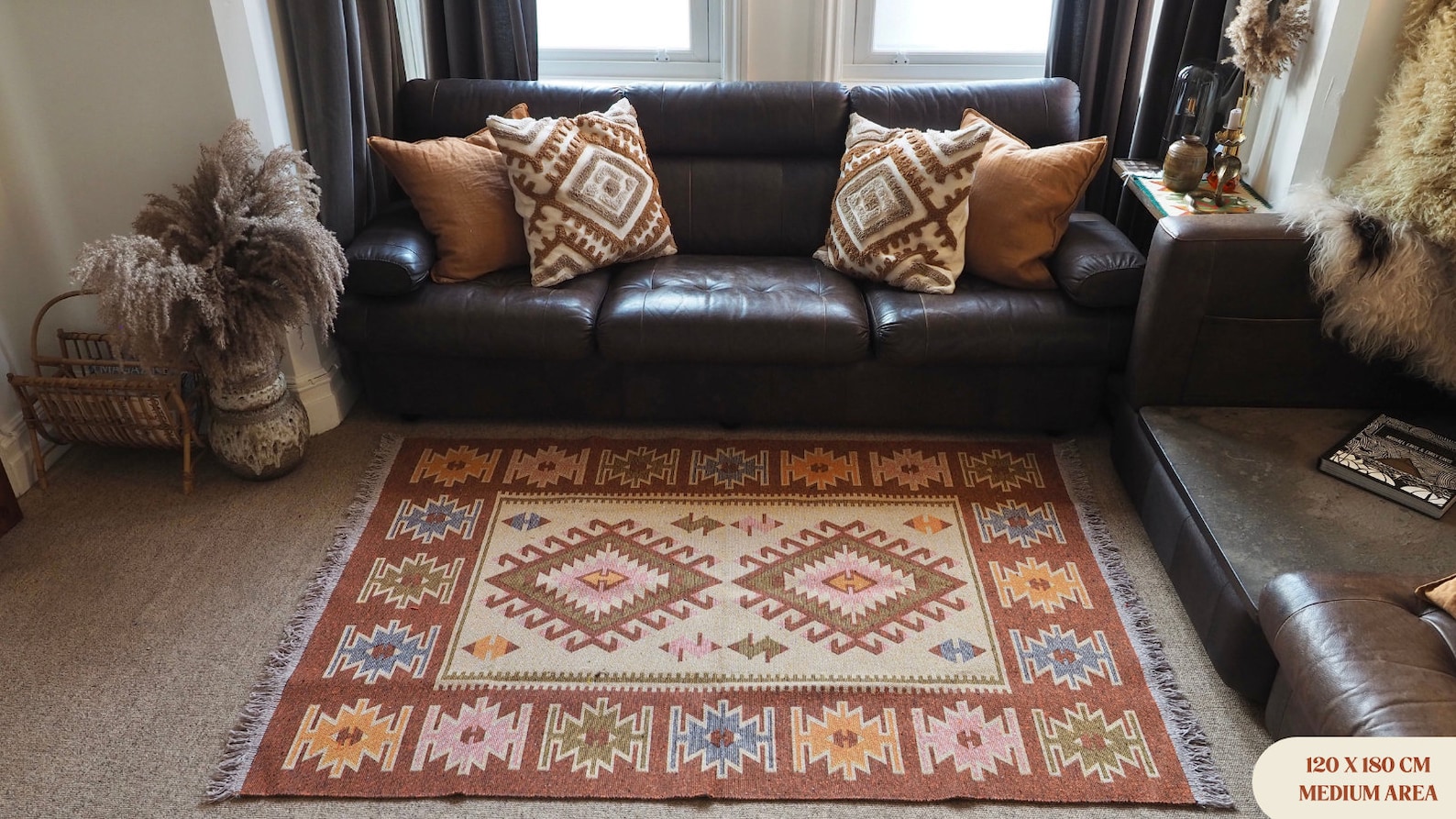 Rust Earth Cream Turkish Kilim Area Rug / Turkish Rug / Ikat Rug ...