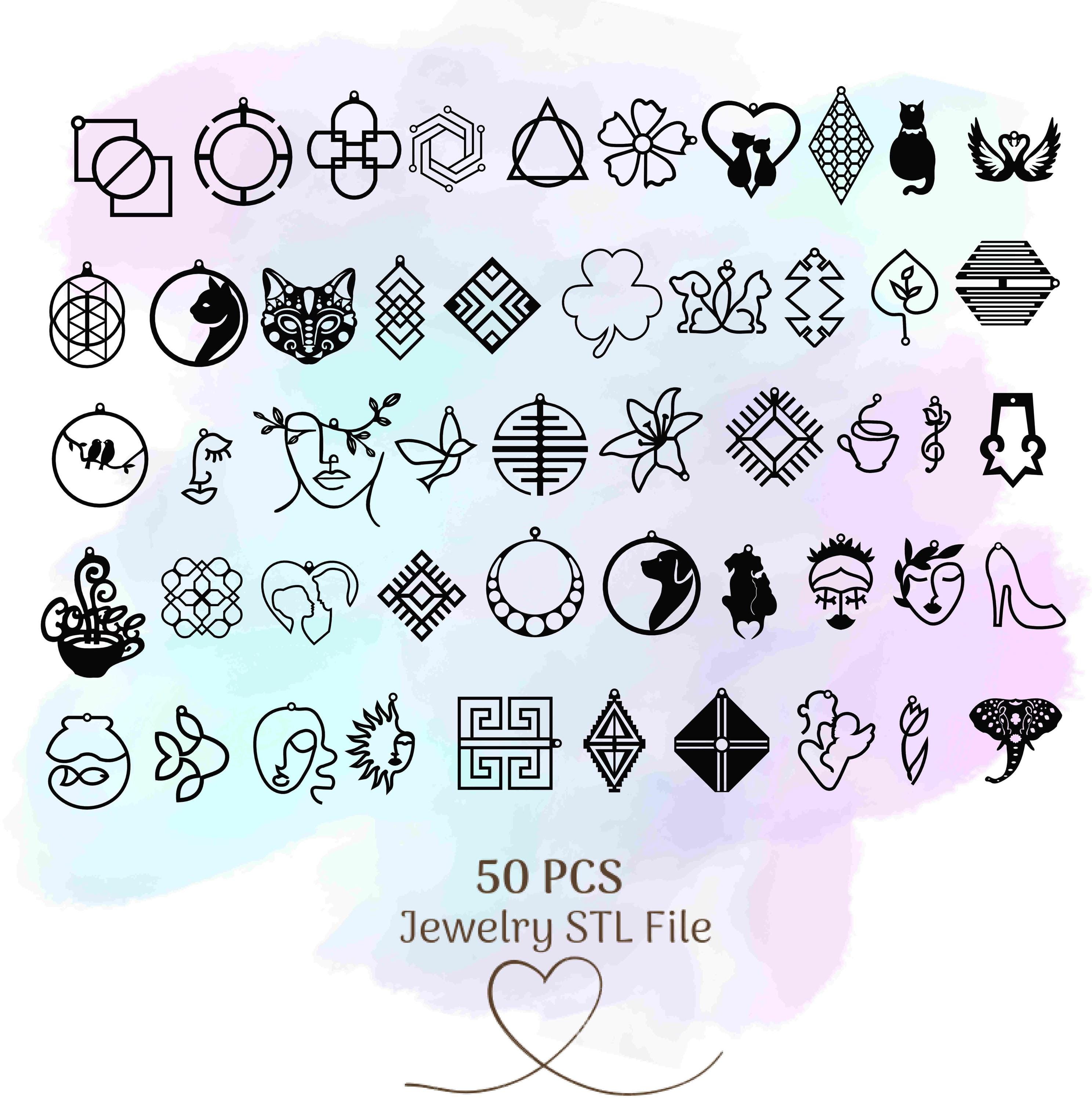 50 Mega Pack STL Jewelry, Earring STL, Necklace STL, 3D Print File ...