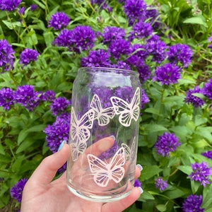Butterfly Beer Can Glass, Iced Coffee Cup, Iced Tea Cup, Butterflies ...