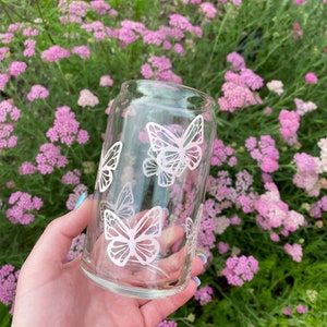 Butterfly Beer Can Glass, Iced Coffee Cup, Iced Tea Cup, Butterflies ...