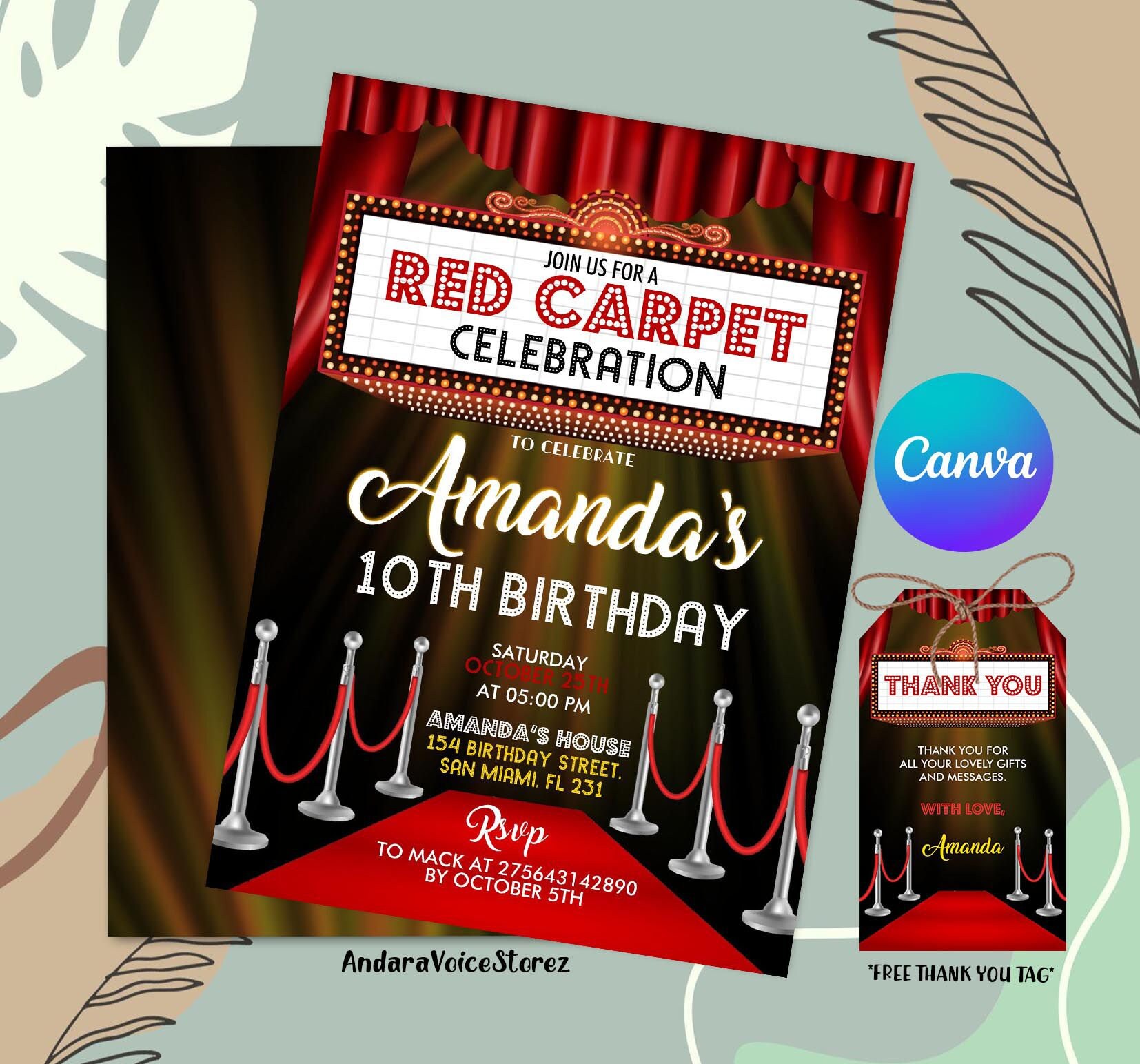 Editable Red Carpet Birthday Invitation, Red Carpet Event Hollywood ...