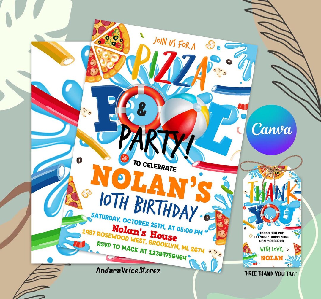 Pizza Pool Party Invitation, Boy Pool Party, Pizza and Pool Party ...