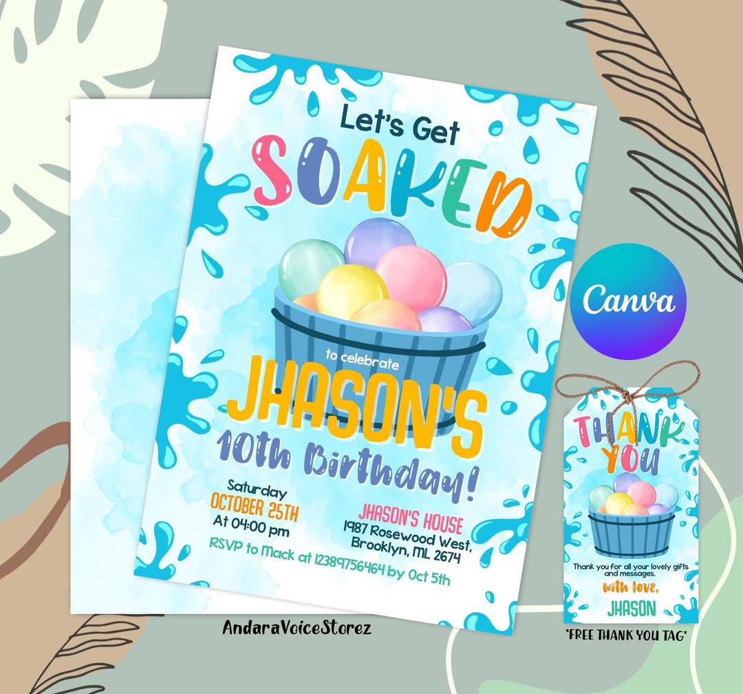 Editable Water Balloon Birthday Invitation, Pool Party Invitation ...
