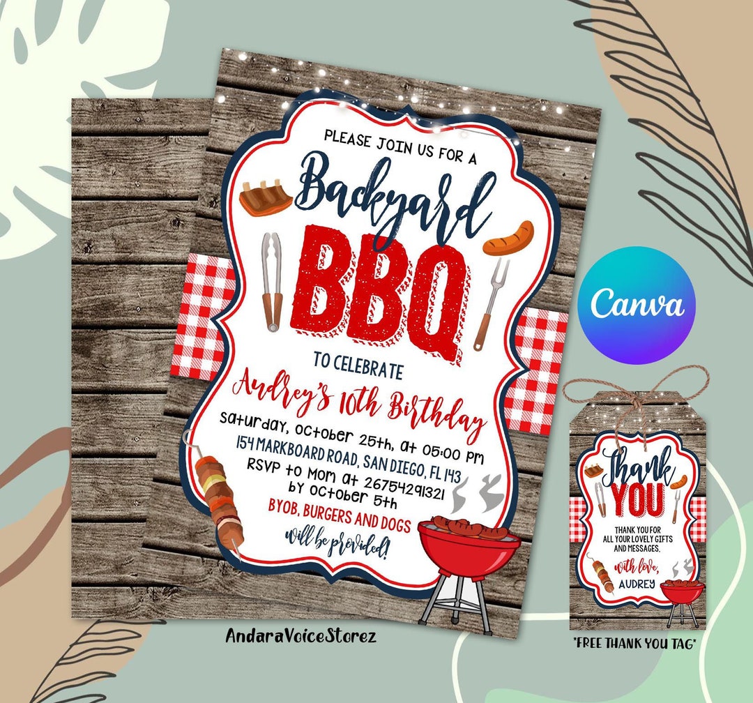 Editable BBQ Invitation, BBQ Birthday, BBQ Party Invitations, Barbeque ...