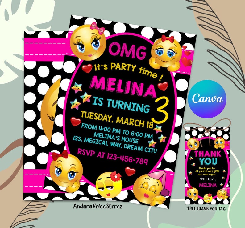 Editable Emoji Birthday Invitation, Emoji Invitation, Emoji Invitation ...