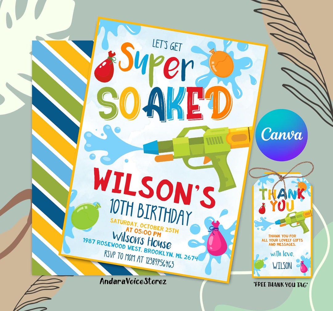 Water Gun Birthday Invitation, Water Gun Birthday Invitation, Splash ...