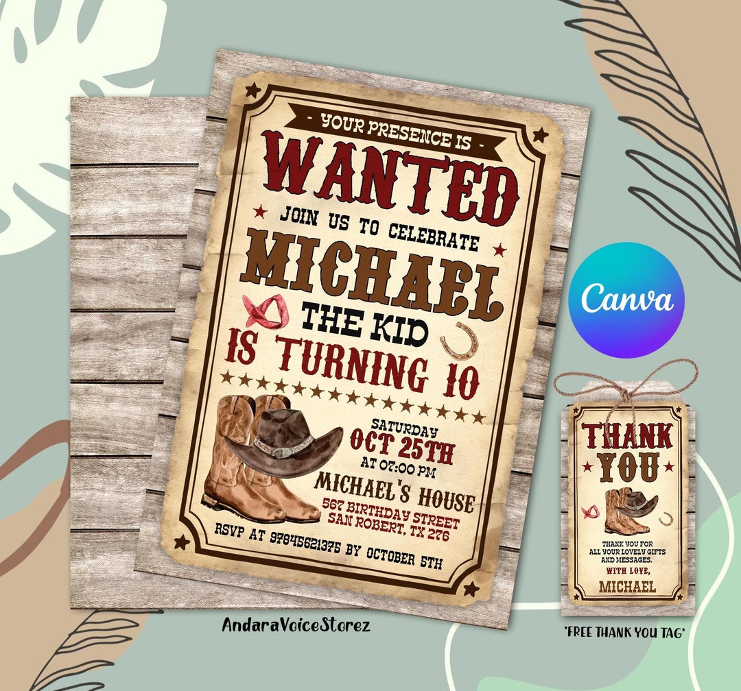 Editable Country Western Invitation, Cowboy Birthday Invitation, Rustic ...