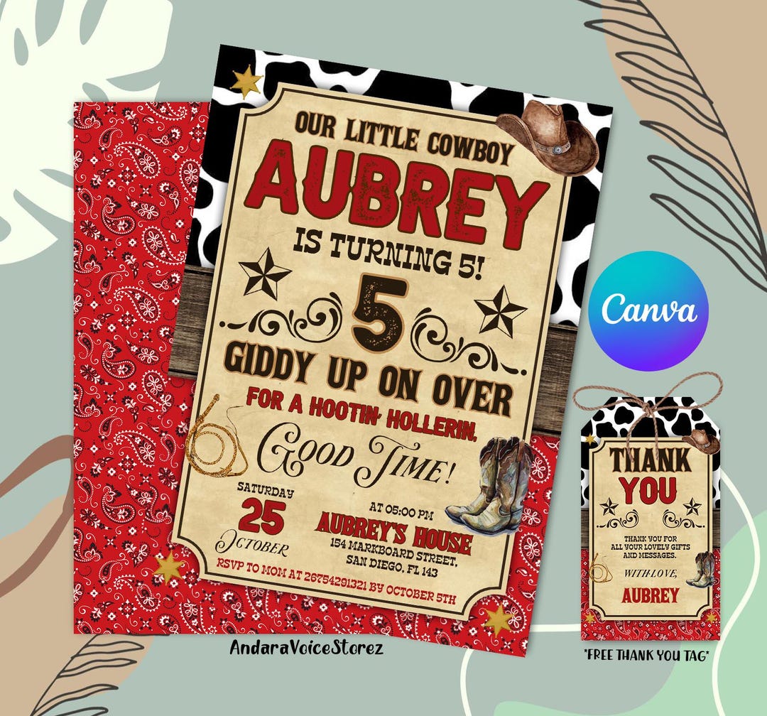 Editable Country Western Invitation, Cowboy Birthday Invitation, Rustic ...