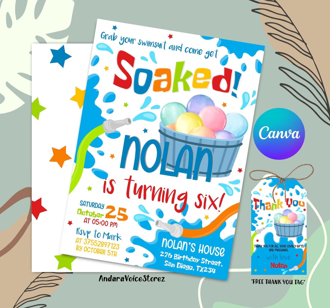 Editable Water Balloon Birthday Invitation, Pool Party Invitation ...