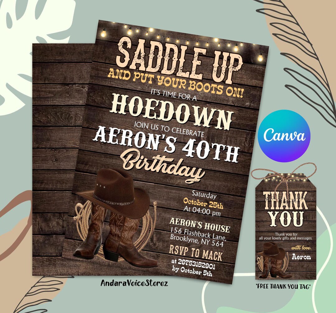 Editable Country Western Invitation, Cowboy Birthday Invitation, Rustic ...