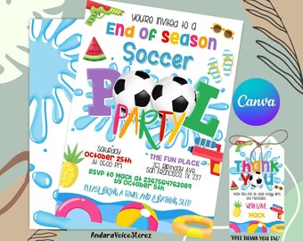 Soccer Pool Party Invitation, Boy Pool Party, Soccer and Pool Party ...