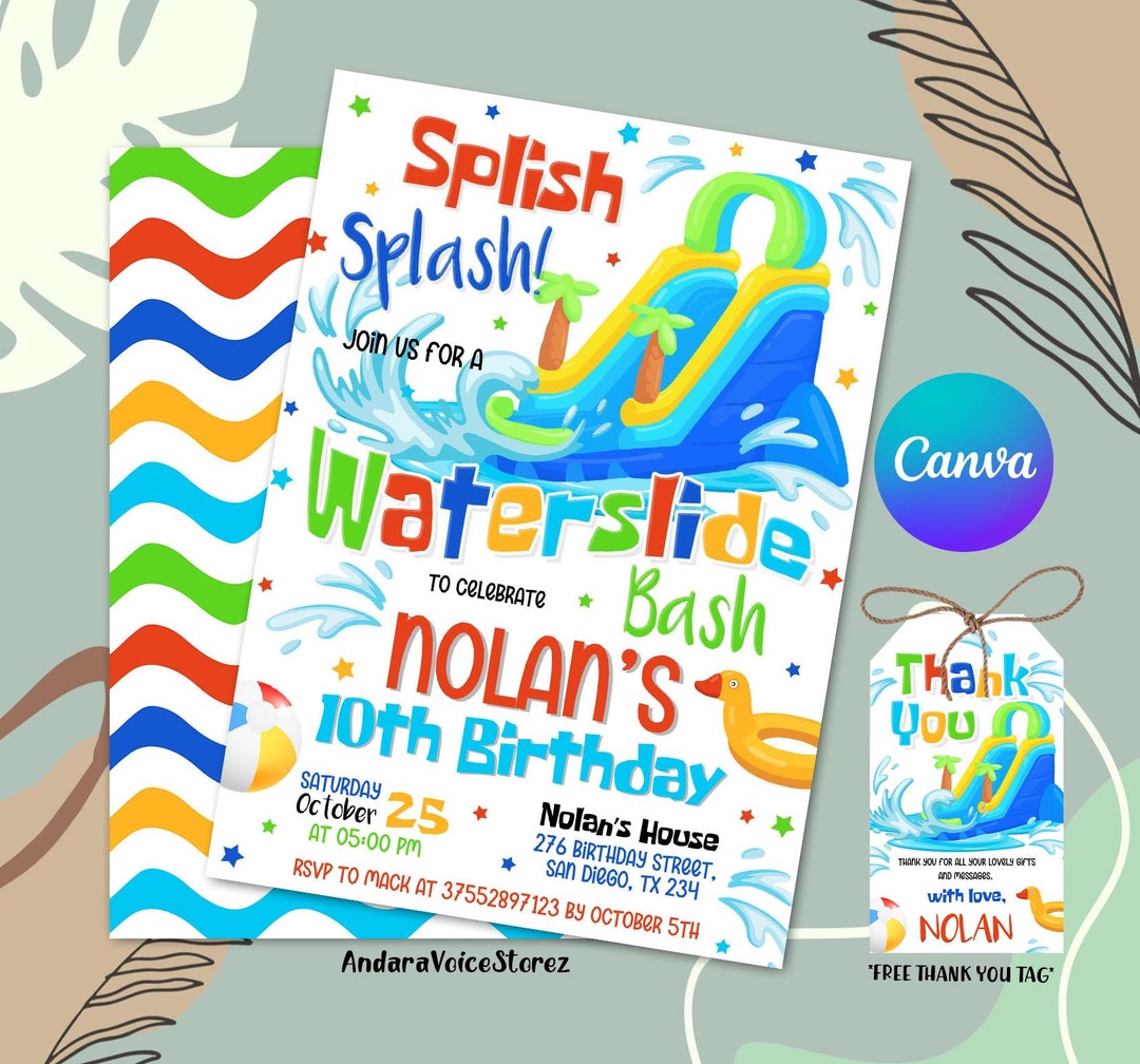 Editable Water Slide Invitation, Water Slide Party Invite, Instant ...