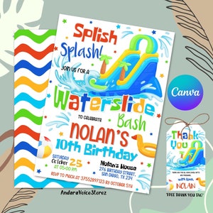 Editable Water Slide Invitation, Water Slide Party Invite, Instant ...