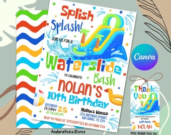 Editable Water Slide Invitation, Water Slide Party Invite, Instant ...