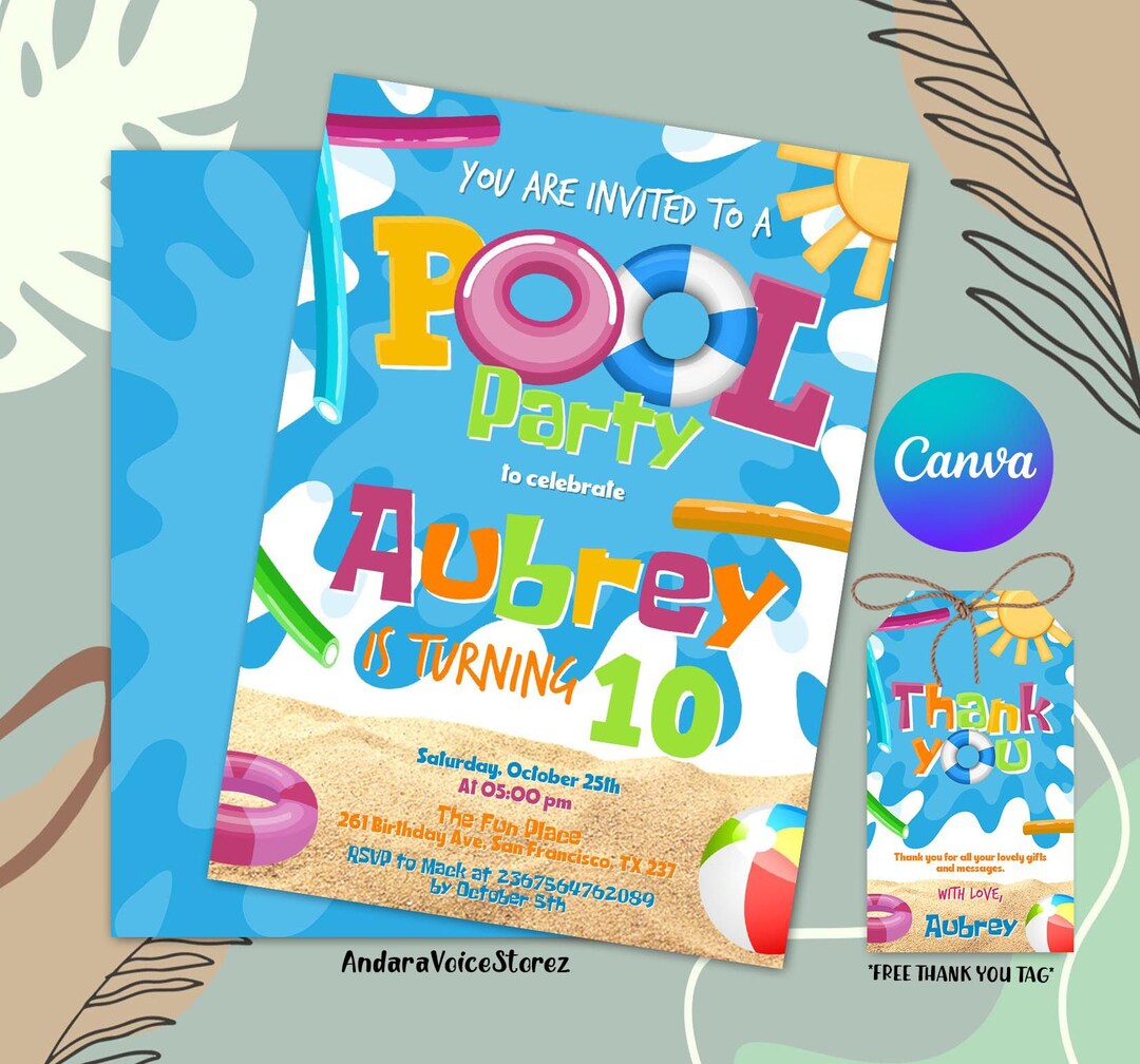 Editable Summer Pool Party Invitation, Pool Birthday Party, Pool Party ...
